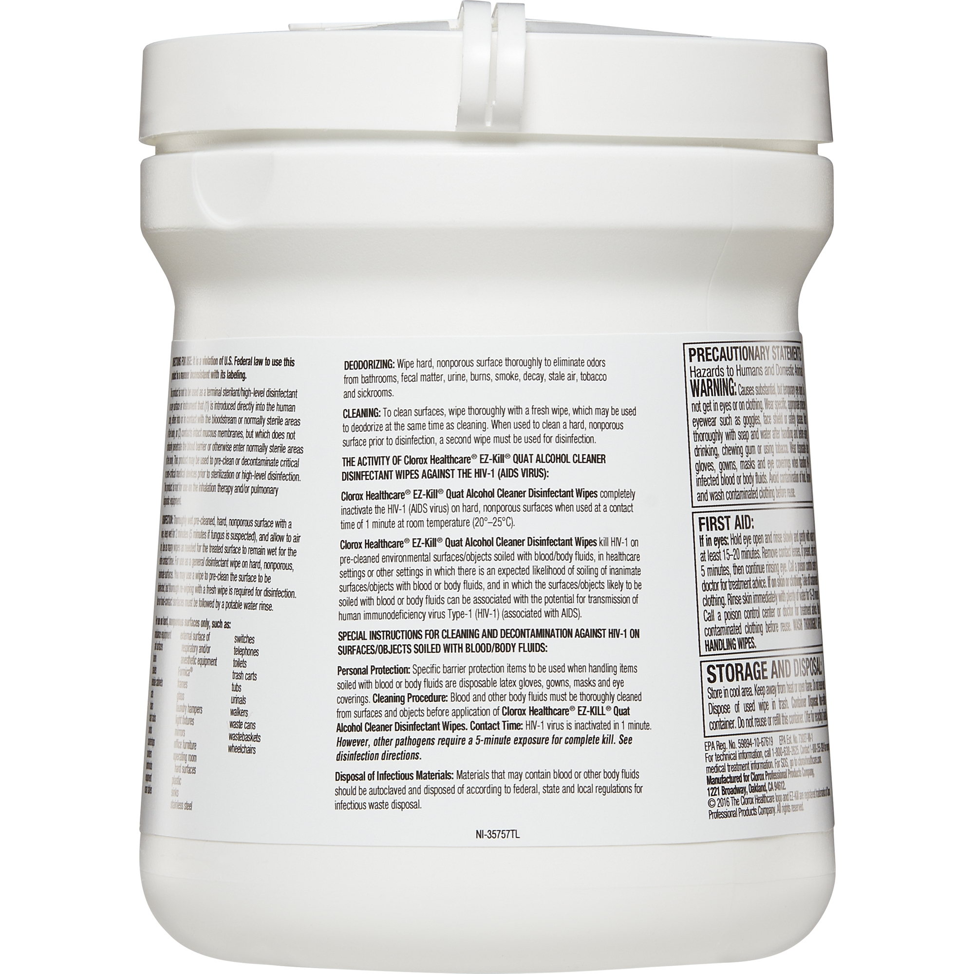 Clorox Healthcare EZ-Kill Quat Alcohol Cleaner Disinfectant Wipes 6 x 6 ...