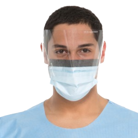 FLUIDSHIELD Procedure Face Mask with WrapAround ASTM Level 2 Blue ...